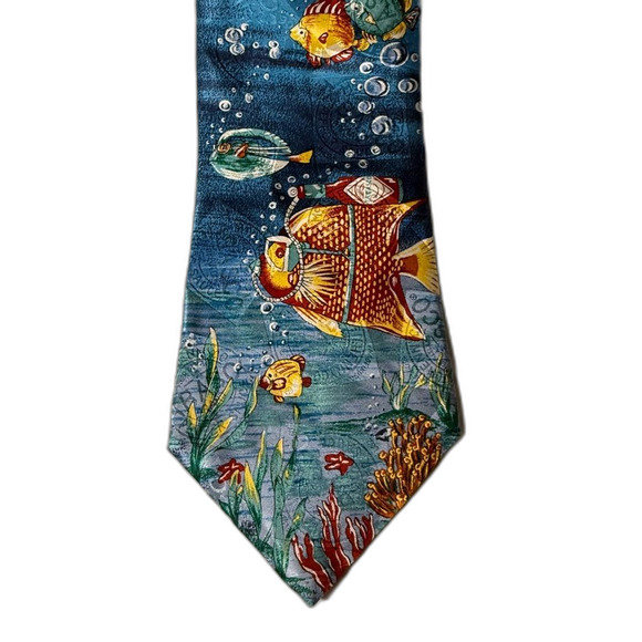 Tabasco | Accessories | Tabasco Colorful Fish Pattern Silk Tie With ...